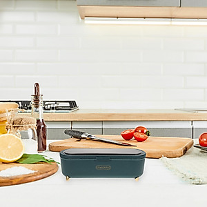 Hemoton Kitchen Utensil Holder Flatware Tray with Lids Plastic Cutlery Storage Box Kitchen Cutlery Utensil Drawer Organizer with Cover Silverware Countertop Storage Containers (Green)