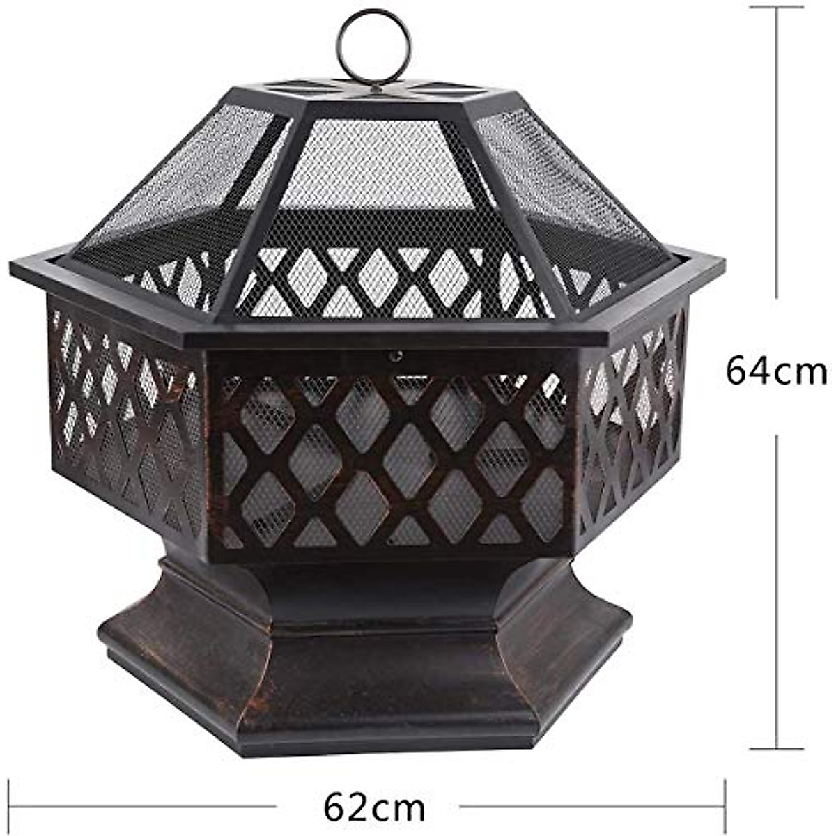 Garden Fire Pit Portable Grill Barbecue Rack Metal Outdoor fire Pit,Wood Charcoal Burning 24in Firebowl Fireplace Poker Spark Screen Retardant Mesh Lid Round with Cover BBQ for Camping Backyard