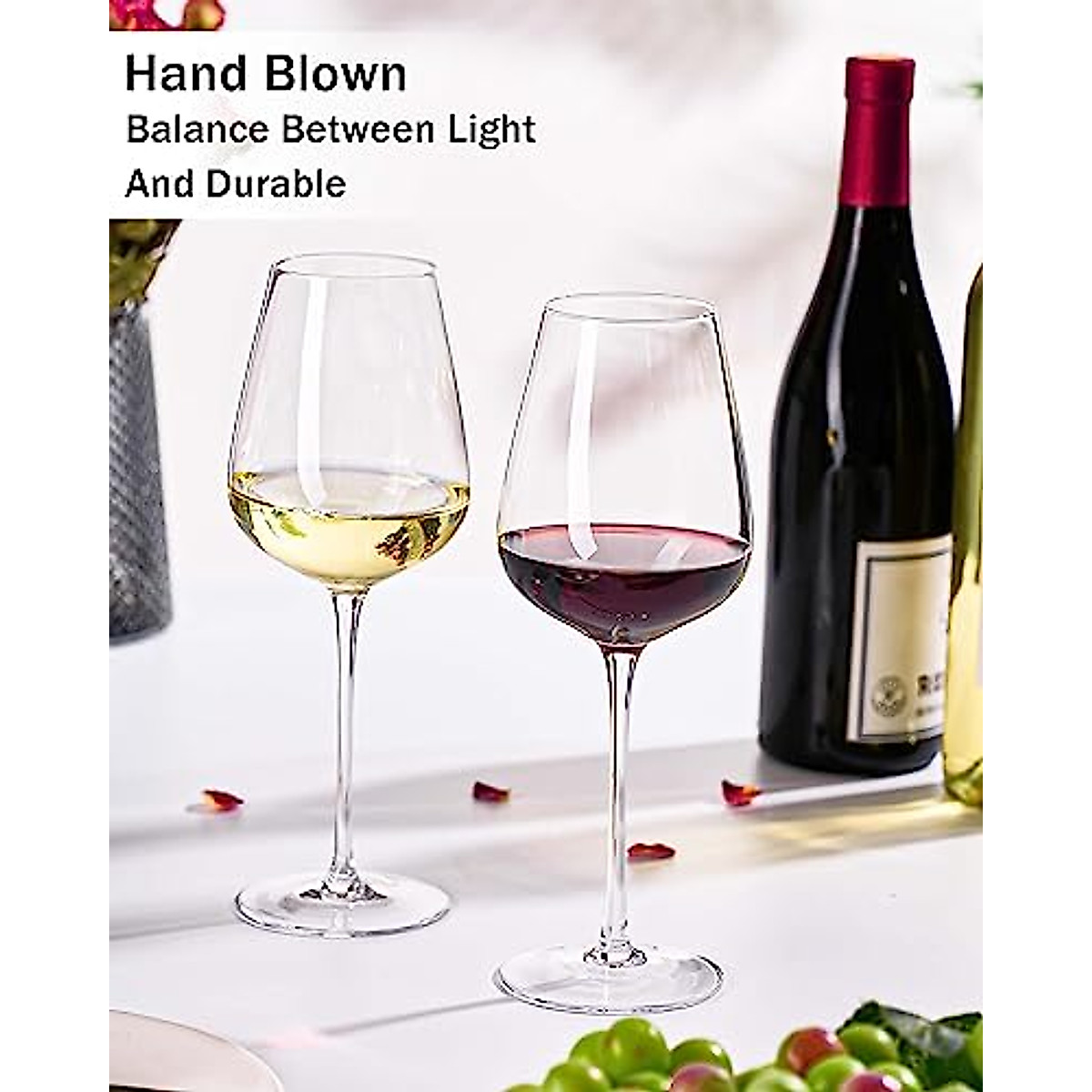 JBHO Hand Blown Italian Style Crystal Bordeaux Wine Glasses - Great Gift Packaging - Red Wine Glasses Lead-Free Premium Crystal Clear Glass - Set of 4-18 Ounce