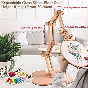 Adjustable Embroidery Hoop Stand - Rotated Cross Stitch Stand, Universal Beech Wood Embroidery Hoop Holder, Hands Free Needlework Stand for Art Craft Sewing Projects