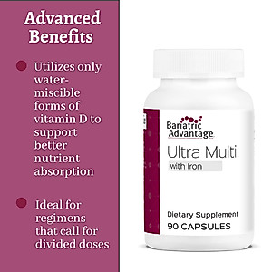 Bariatric Advantage Ultra Multivitamin with Iron - Ultra Multi with Iron - Capsule Format Multivitamin - Provides Full Complex of B Vitamins - with Vitamin C, Chromium & More - 90 Capsules