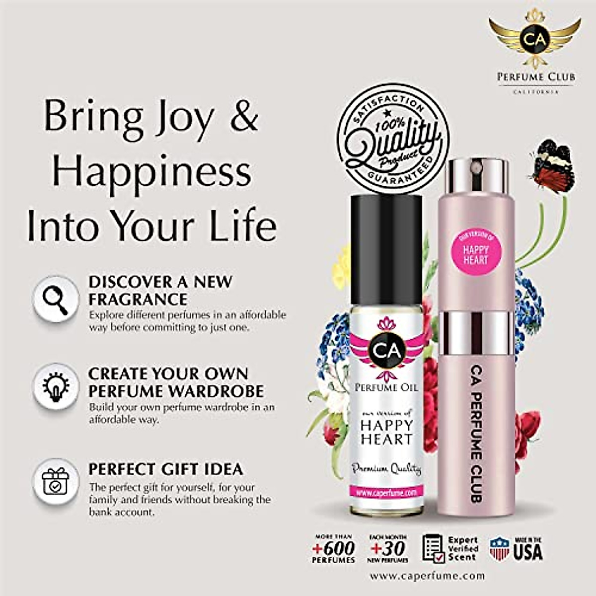 CA Perfume Duo Impression of Delina For Women Eau de Parfum Refillable Atomizer Sprayer + Fragrance Body Oil Long Lasting Sample Travel Size Roll-On Bottle 0.27 Fl Oz+0.33 Fl Oz