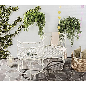 SAFAVIEH Outdoor Collection Lara Victorian Antique White Iron Kissing Bench