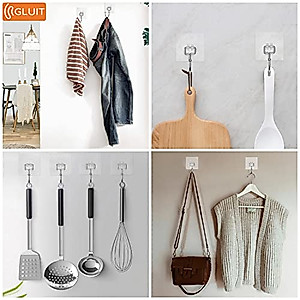 GLUIT Adhesive Hooks Medium 6 Pack and Large 6 Pack for Hanging Heavy Duty Wall Hooks 22 lbs Self Adhesive Towel Hook Waterproof Transparent Hooks for Keys Bathroom Shower Outdoor Kitchen