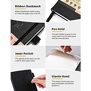 molekaus Password Book with Alphabetical Tabs Small Password Keeper with Extra Password Space to Change Password. Password Notebook for Home or Office for Internet Log In, 6.1*3.7in black small