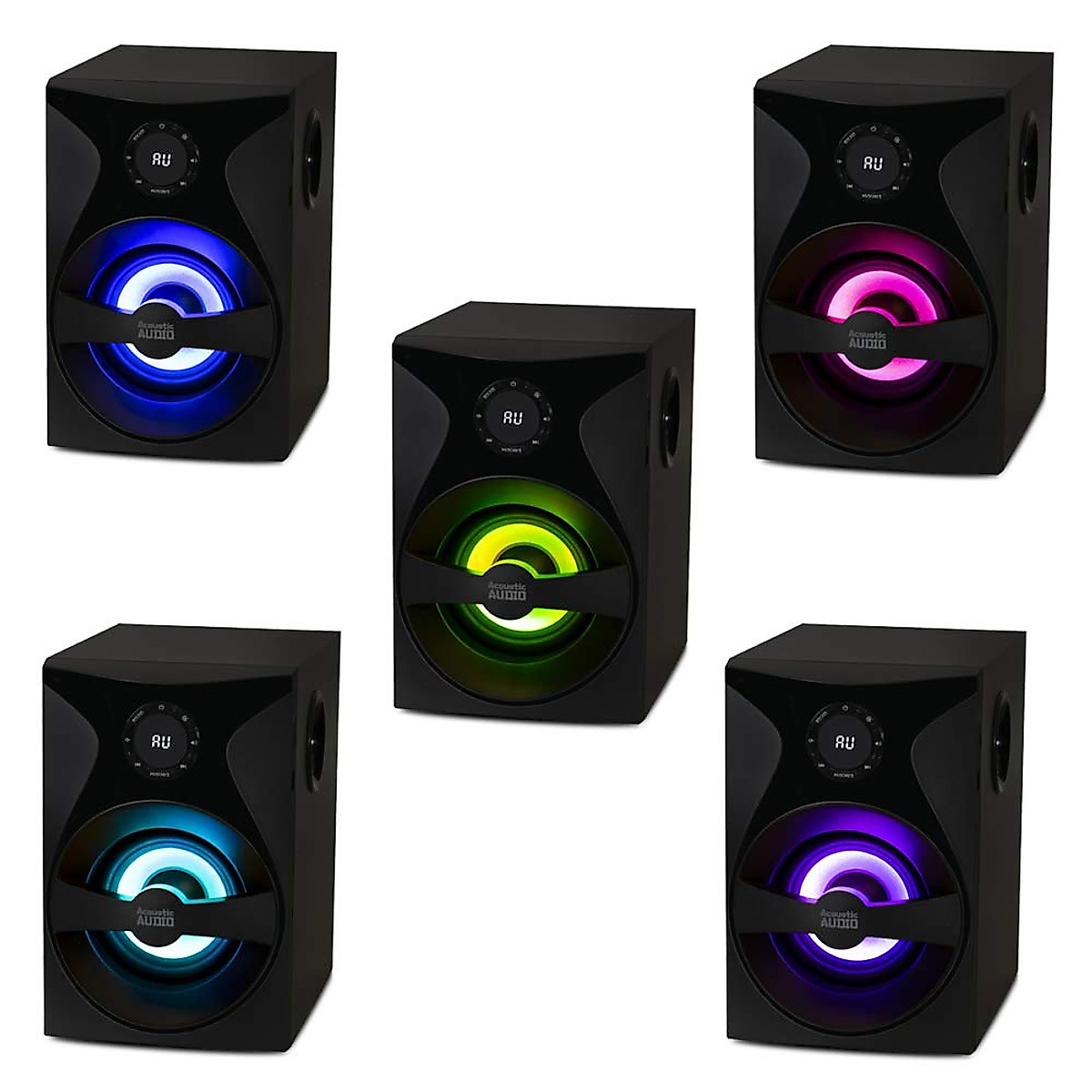 Acoustic Audio by Goldwood Bluetooth 2.1 Surround Sound System with LED Light Display, FM Tuner, USB/SD Card Inputs - Multimedia PC Speaker Set with Subwoofer, Includes Remote Control - AA2400 Black