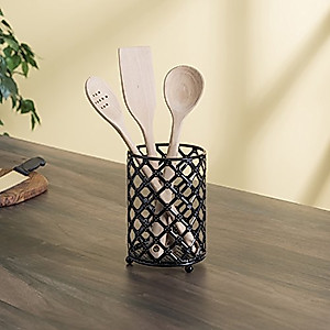 Home Basics Beautiful Heavy Duty Steel Lattice Cutlery Holder, Utensil Organizer, Rust-resistant, Free Standing, Black, 5" x 5" x 7"