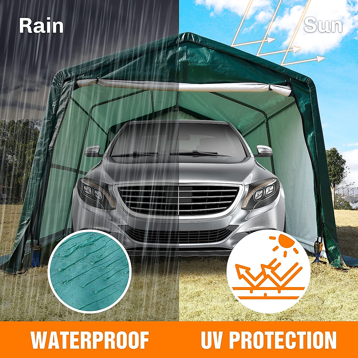 Wonline Carport Auto Shelter 10x10x8ft Portable Outdoor Car Garage Storage Shed Canopy for Cars Green