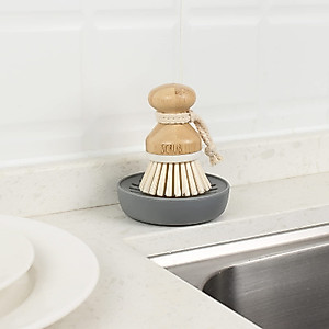 Rae Dunn Bamboo Palm Brush Set - Set of 2 Palm Brush Scrubber for Fruits and Vegetables and for Cleaning Dishes - Made of Bamboo Handles and Soft Flexible Bristles