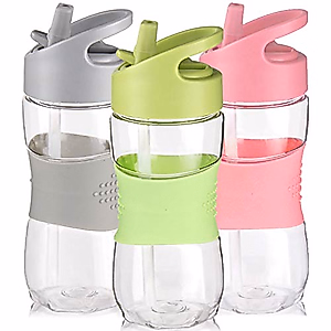 Sivphe Kids Water Bottle with Straw 12oz Leakproof Little School Small Tritan Plastic Drinking Bottle for Boys and Girls Indoor and Outdoor(Green)