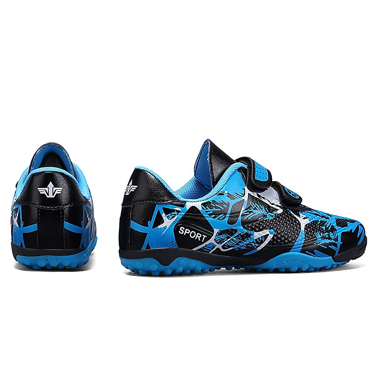 FUQIAO Kids Firm Ground Soccer Cleats for Boys Girls Outdoor Athletic Turf Shoes Indoor Football Trainning Sneakers, Blue, 2.5 Little Kid