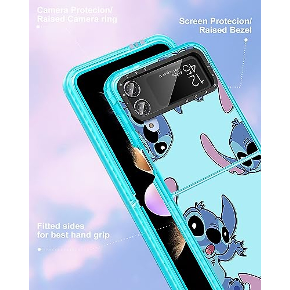 Jowhep for Z Flip 4 Case Girly Cute Cartoon Character Pattern Design for Girls Kids Boys Teens Women Cover Fun Kawaii Cool Clear Soft TPU Cases for Samsung Galaxy Z Flip 4 6.7", Black Stit