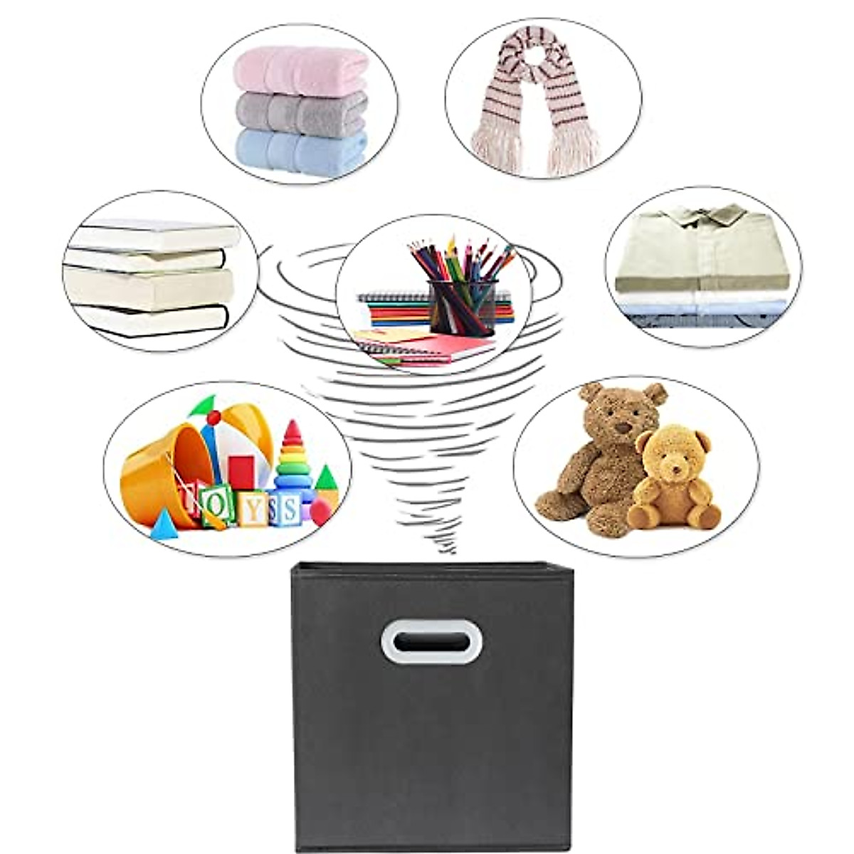 SEVENDOME Fabric Cloth Storage Bins,Fabric Cube Organizer with Dual Handles Foldable Cube Storage Baskets for Home Bedroom Storage,Set of 3, Gray