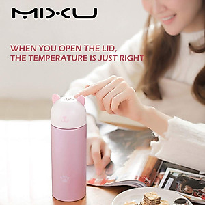 MIXU Catto Cat Shape Smart Thermos Bottle with Temperature Display, 304 Stainless Steel Food Grade Insulation Vacuum Flask, Leak-proof Anti Slip 10-Ounce Portable for Children, Girls, School, Red