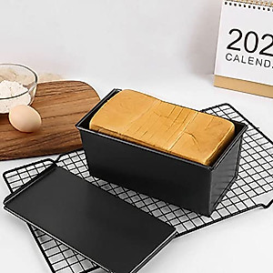 Luxshiny Pullman Loaf Pan with Lid Non-stick Bread Pan Dough Capacity Carbon Steel Bakeware Bread Toast Box Mold with Cover for Brownies Meatloaf Home Kitchen 18X10.8X9CM