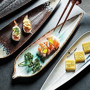 KOWMcp Dinner Plates Long Leaf Plate Leaf-Shaped Ceramic Plate Sushi Plate dim Sum Plate Restaurant Creative Plate Dish Flat Plate (Color : B)