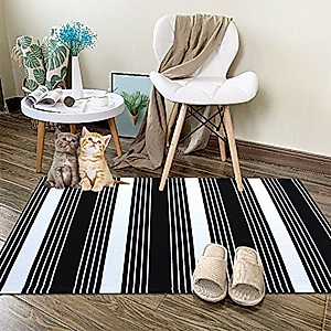 RRUI Black and White Striped Rug 2' x 3' Reversible Cotton Woven Washable Area Rugs for Layered Door Mats/Farmhouse Entryway Throw Carpet/Front Porch Rug/Kitchen Mat