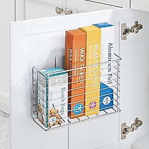 mDesign Metal Hanging Shelf-Adhesive Kitchen Storage Organizer Basket Bin - For Bags, Tin Foil, Wax Paper, Saran Wrap - Hardware Included, Solid Steel, 2 Pack - Chrome