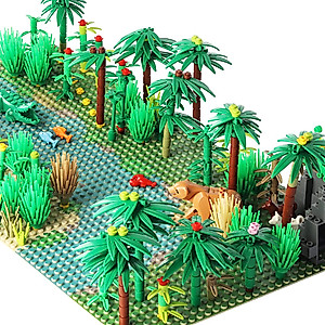 RCOMG Jungle Rainforest Building Blocks Toy, Garden Park Forest Bricks Accessories Plants Animals Tree Flowers Building Kit (with 2 BasePlates 10x10 inch), Compatible with All Major Brands