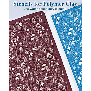 Puocaon Fall Clay Silk Screen - 6 Pcs Reusable Silk Screen Stencils for Polymer Clay Jewelry, Mushroom Boho Hand-Painted Clay Silk Screen Stencils for Jewelry Earrings Making, Mystic Clay Silk Screen