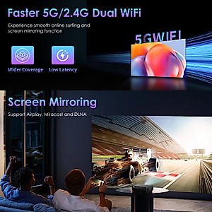 Smart 4K Daylight Projector 1000 ANSI, 5G WiFi Projector Native 1080P Bluetooth HDMI USB Apps YouTube NetFlix, 4D Keystone Zoom Ceiling 200” for Home Theater Gaming Outdoor Movie TV Stick PC DVD PS5