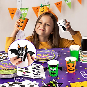 DECORLIFE 131 Pcs Halloween Party Supplies, Dinnerware Set Includes Halloween Plates and Napkins Tablecloth Cups DIY Stickers - Pumpkin Ghost Halloween Birthday Party Decorations for Kids, Serve 24
