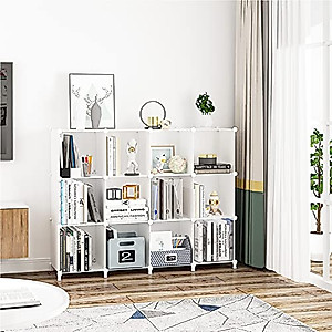 Wolizom Cube Storage Organizer, 12-Cube White Closet Storage Shelves, Modular Units, Closet Cabinet, Portable DIY Plastic Book Shelf Shelving for Bedroom, Office, Living Room