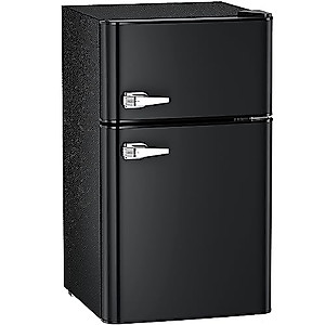Antarctic Star Compact Mini Refrigerator Separate Freezer, Small Fridge Double 2-Door Adjustable Removable Retro Stainless Steel Shelves Garage Camper Basement/Dorm/Office 3.2 cu ft.Black