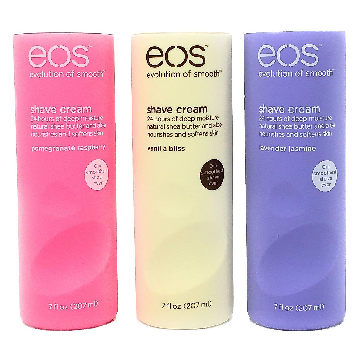 Eos Ultra Moisturizing Shave Cream Variety Pack: Pomegranate-Raspberry, Lavender Jasmine, Vanilla Bliss - 3 x 7.0 Ounce