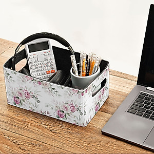 Pfrewn Floral Pattern Storage Bins Baskets for Organizing Pink Peach Blush White Flowers Fabric Foldable Storage Boxes Bag Collapsible Closet Shelf for Shelves Nursery Toys Office, 2 Pack