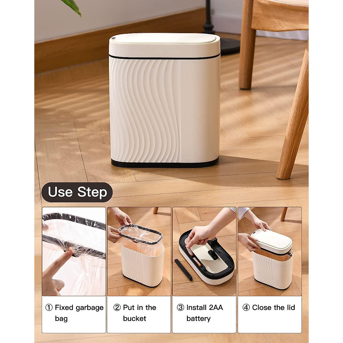 Huaqinglian 2.6gallon Small Automatic Trash can Plastic,touchless Smart Garbage can,Motion Sensor Trash can with lid for Bathroom,Kitchen,Bedroom,Office