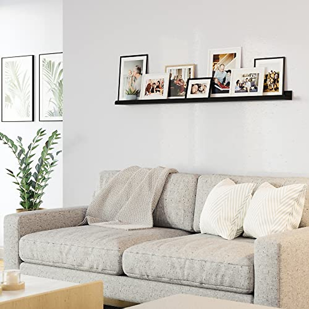 Wallniture Boston Picture Ledge Shelf 46" Wall Decor Black Bookshelf for Picture Frames, Toddler Toys, Kids Books