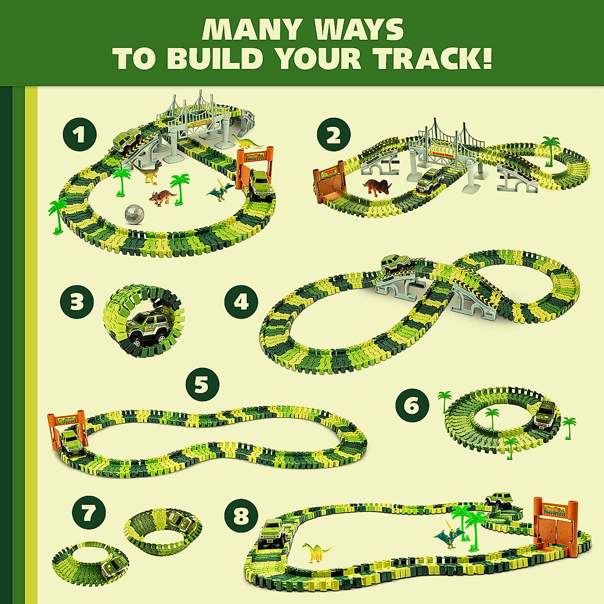 ToyVelt Dinosaur Toys Race Track Toy Set - Create A Dinosaur World Race 2021 Edition Dinosaur Playset Includes 3 Cars & Mega Ball and Container Gift for Boys & Girls Ages 3,4,5,6, Years Old and Up