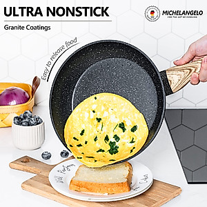 MICHELANGELO Granite Pots and Pans Set Nonstick, 13 Piece Kitchen Cookware Sets with Ultra Nonstick Coatings, Non Toxic Cookware Set with Spatula, Spoon, Pasta Spoon and 2 Cotton Gloves