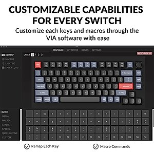 Keychron V1 75% Wired Mechanical Keyboard, QMK/VIA Programmable, Hot-swappable K Pro Brown Switches, Compatible with Mac Windows Linux - Carbon Black