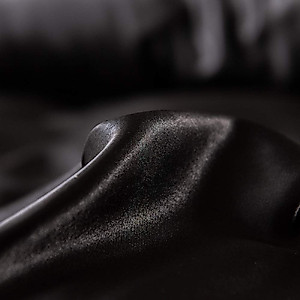 Black Silk Comforter Cover Set Full Size Silk Like Satin Duvet Cover Set Solid Color Decor Soft Microfiber Women Bedding Sets With Zipper Ties Soft Luxury Duvet Cover Set For Adult Women Men Girls
