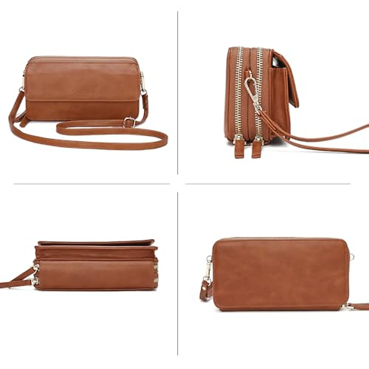 Small Purses For Women Cellphone Crossbody Bags RFD Wallet Purse Shoulder Handbag With Wristlet Strap (Dark Brown)