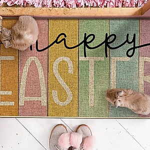 Artoid Mode Stripes Happy Easter Doormat, Spring Home Decor Low-Profile Switch Rug Door Mat Floor Mat for Indoor Outdoor 17x29 Inch