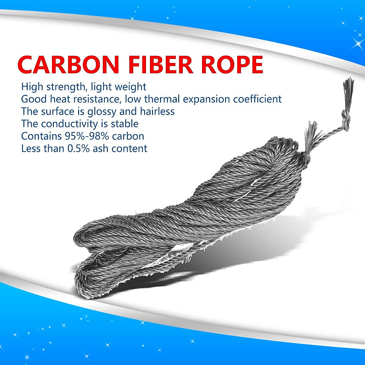 Carbon Fiber Graphite Rope, Good Heat High Strength, Light Weight Widely Used in Different Types of Negative Ion Conductive Electrodes.(Diameter 6mm)