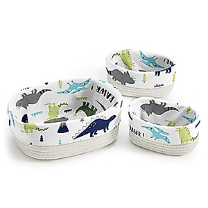 Sweet Jojo Designs Blue Green Modern Dinosaur Boy Woven Storage Basket Set 3pc Cotton Rope Diaper Caddy Bins Baby Nursery Kids Closet Drawer Organizer Liner Turquoise Mod Dino Boho Bohemian Grey White