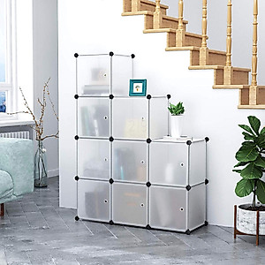 C&AHOME Cube Storage with Doors, 9 Cubes Storage Organizer, Plastic Closet Cabinet, Modular Book Shelf Units, Storage Shelves, Ideal for Office, Home, 36.6”L x 12.4”W x 36.6”H Translucent White