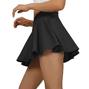 SUUKSESS Womens Pleated Tennis Skirt Crossover High Waisted Mesh Mini Skirt Athletic Golf Skorts (Black,S)