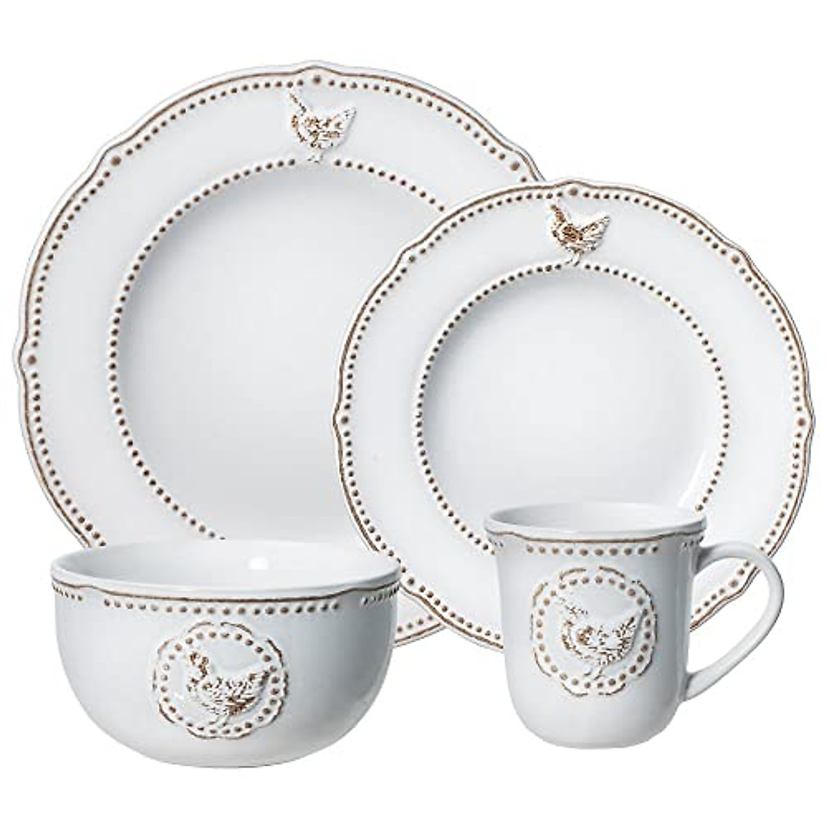 Pfaltzgraff Farmhouse Dinnerware Set (16 Piece), Blue, White