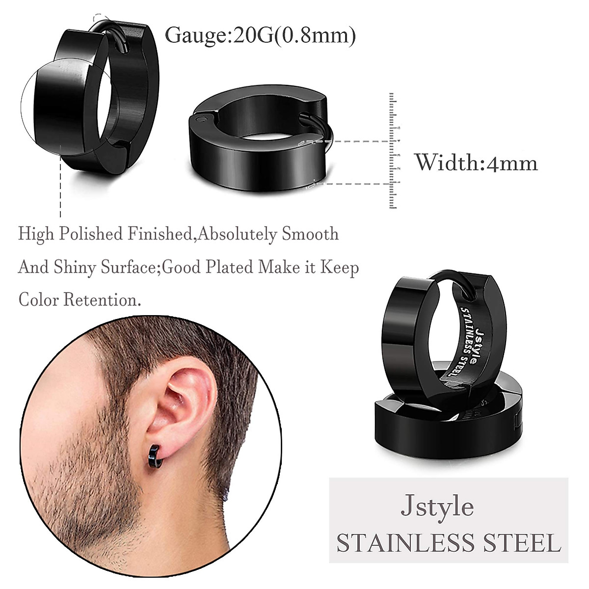 Jstyle Stainless Steel Unique Small Hoop Earrings for Men Huggie Earrings