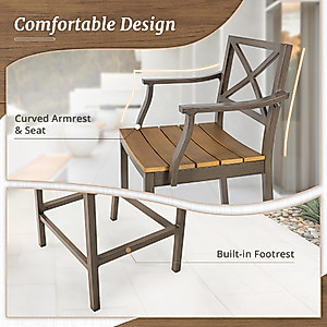 Cozyman Outdoor Bar Stools Set of 2, 26 Inch All Weather HDPS Patio Counter Height Barstools with Armrest & Footrest, Aluminum Bar Stool Chairs for Hot Tub, Balcony, Yard, Indoor Or Outdoor Use, Teak