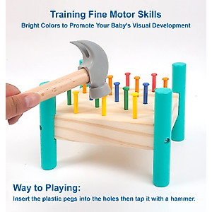 OUJILA Wooden Baby Workbench Pounding Hammer Toy for Toddlers,STEM Educational Preschool Learning Toys for Kids, Great DIY Gift for Boys and Girls