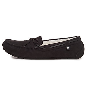 Lucky Brand Mens Micro-Suede Moccasin Slippers with Faux Sherpa Lining