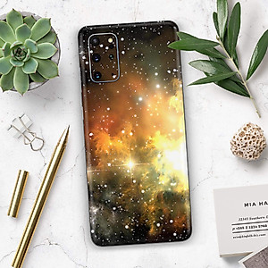 DesignSkinz Glowing Gold & Black Nebula Protective Vinyl Decal Wrap Skin Cover Compatible with The Samsung Galaxy S20 (Screen Trim & Back Glass Skin)
