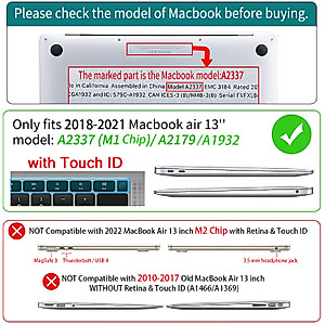 Teryeefi Compatible with 2018 2019 2020 MacBook Air 13 inch Case M1 Chip A2337 A2179 A1932 Retina Display Touch ID, Plastic Hard Shell & Keyboard Cover & Screen Protector,Gold Floral leaf