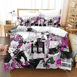 DAIRUINI Anime Jujutsu Kaisen Bedding Set Japan Anima Gojo Satoru Itadori Yuji Bed Line for Kids Teen Duvet Cover Home Textile Bed Cover Set Pillowcase,DA-249,Queen:90"x90"/229 * 229cm